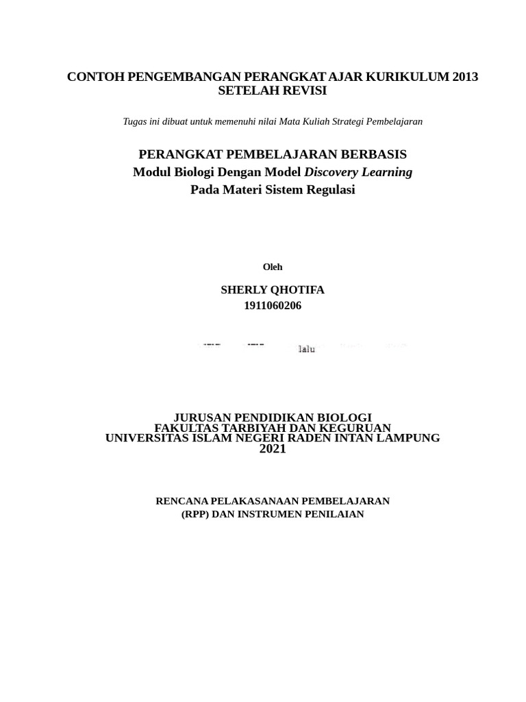 Contoh Pengembangan Perangkat Ajar Kurikulum 2013 | PDF