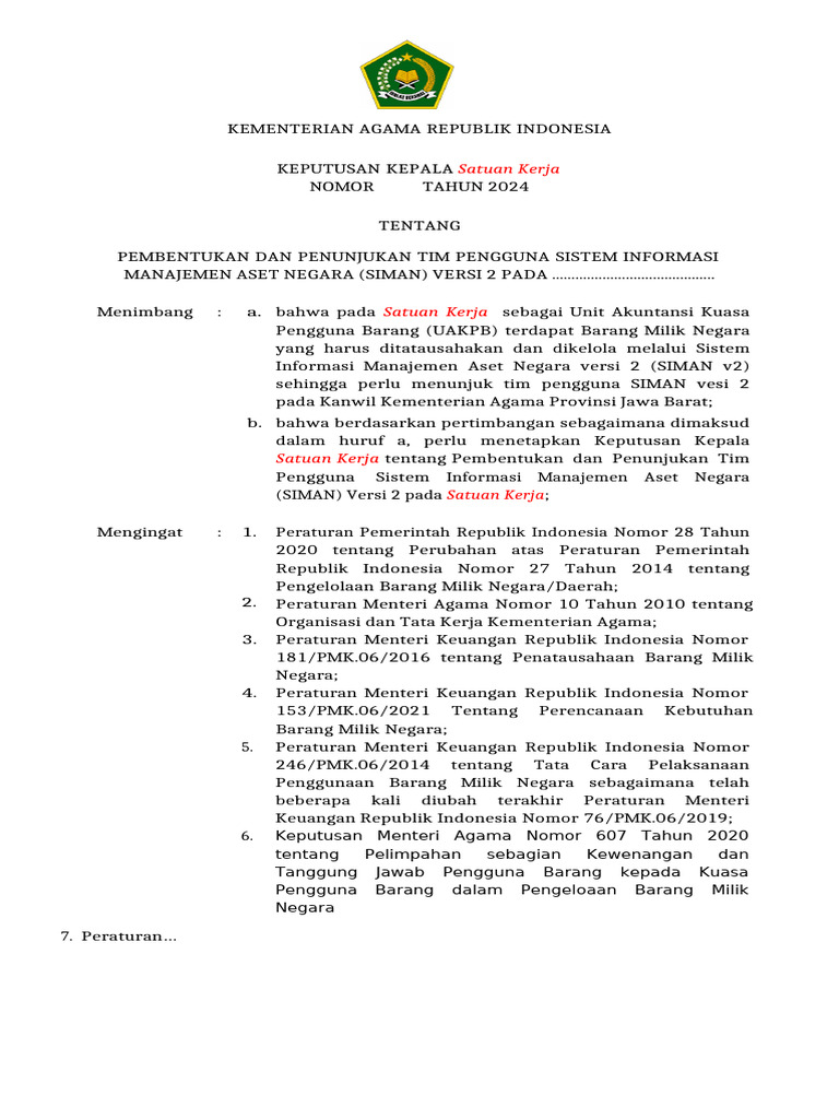 Contoh SK Tim Pengguna Siman v2 | PDF