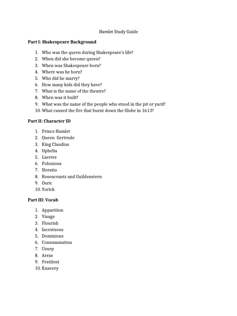 Hamlet Study Guide | PDF