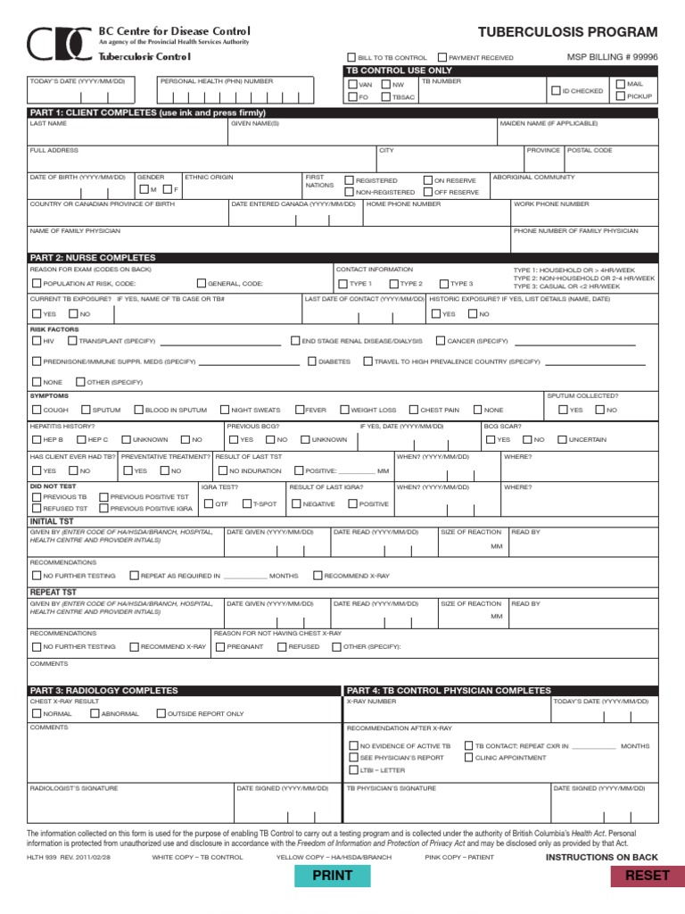 TB Control Form for Healthcare Staff | PDF | Tuberculosis | Clinical ...