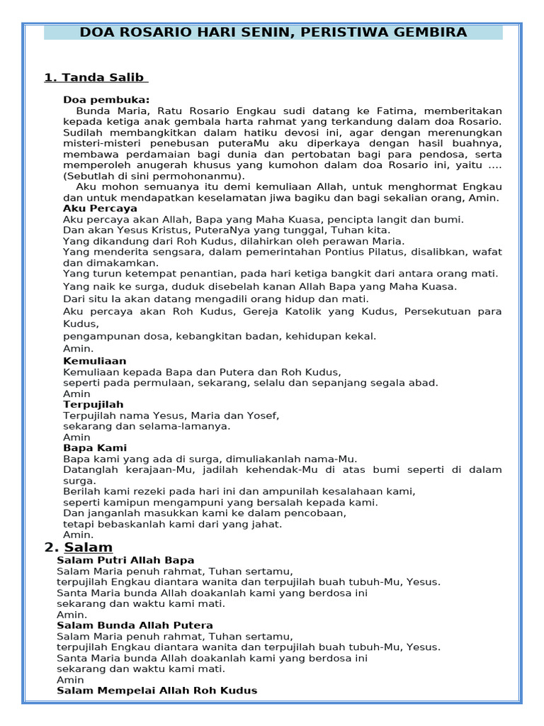 Doa Rosario Hari Senin | PDF