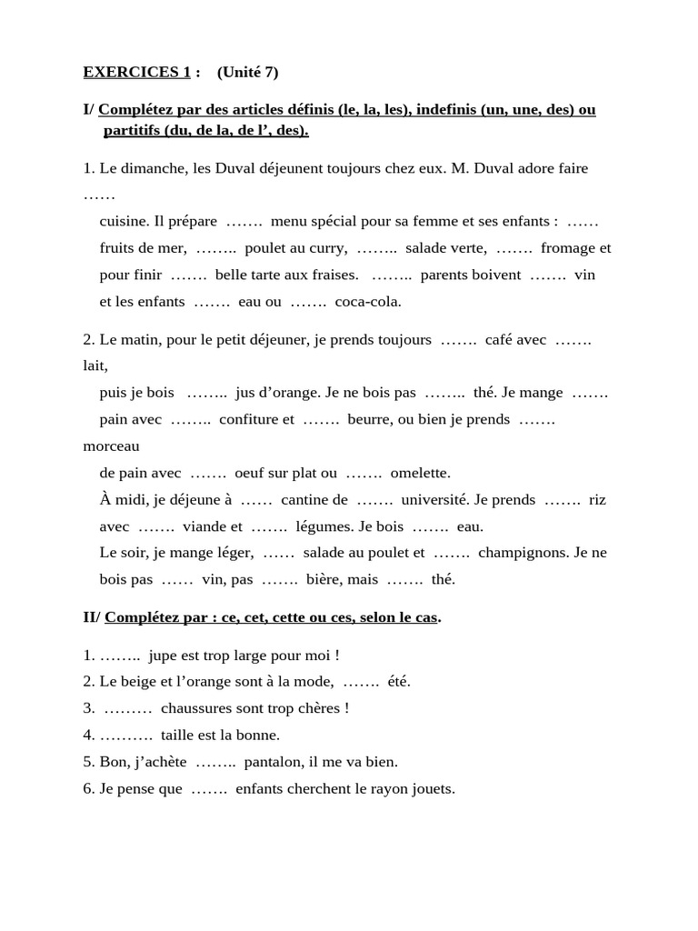 EXERCICES 1 (Ce, Cet, Cette, Ces) | PDF