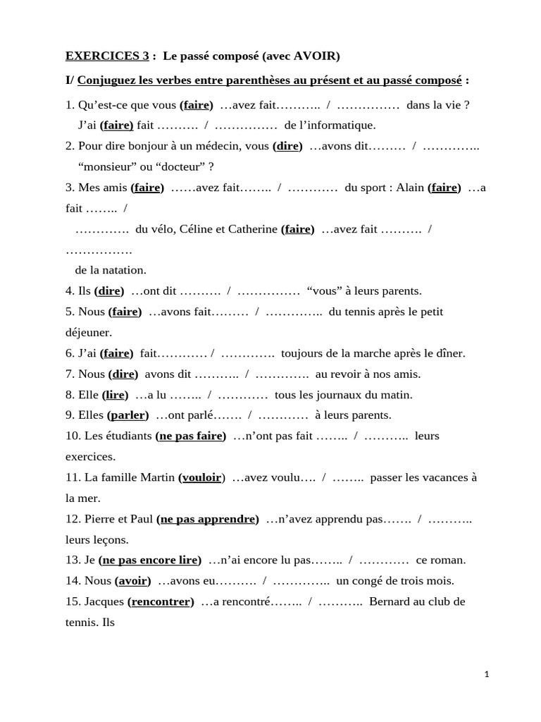 EXERCICES 3 (Passé Composé) | PDF