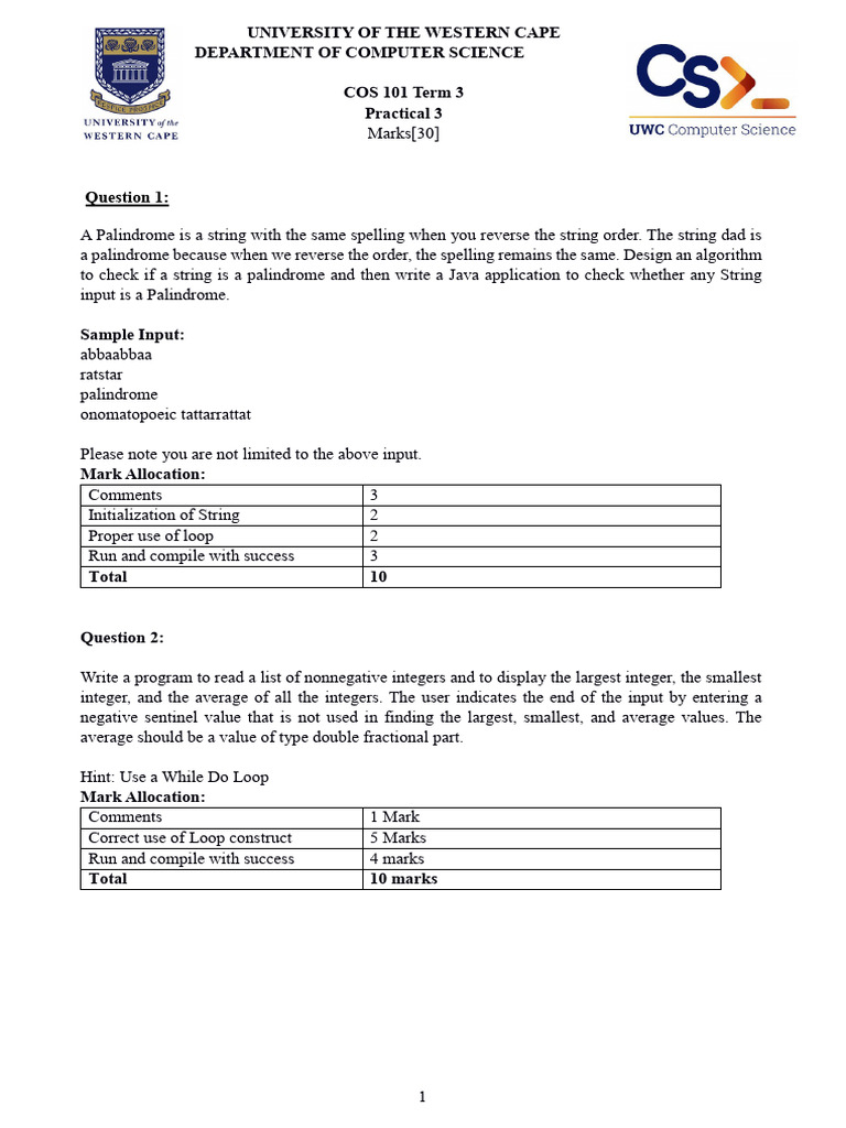 COS101 2024 T3 Prac3 Wed | PDF