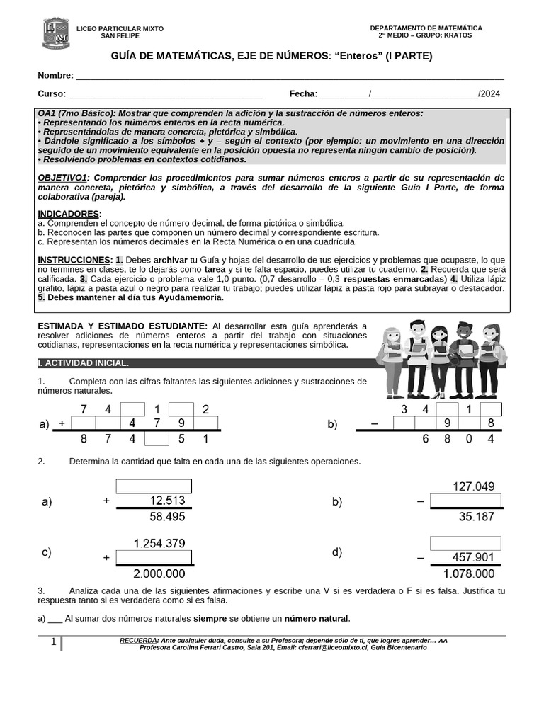 Guía 2 Enteros Kratos - Aula Flexible Kratos | PDF | Entero | Finanzas ...