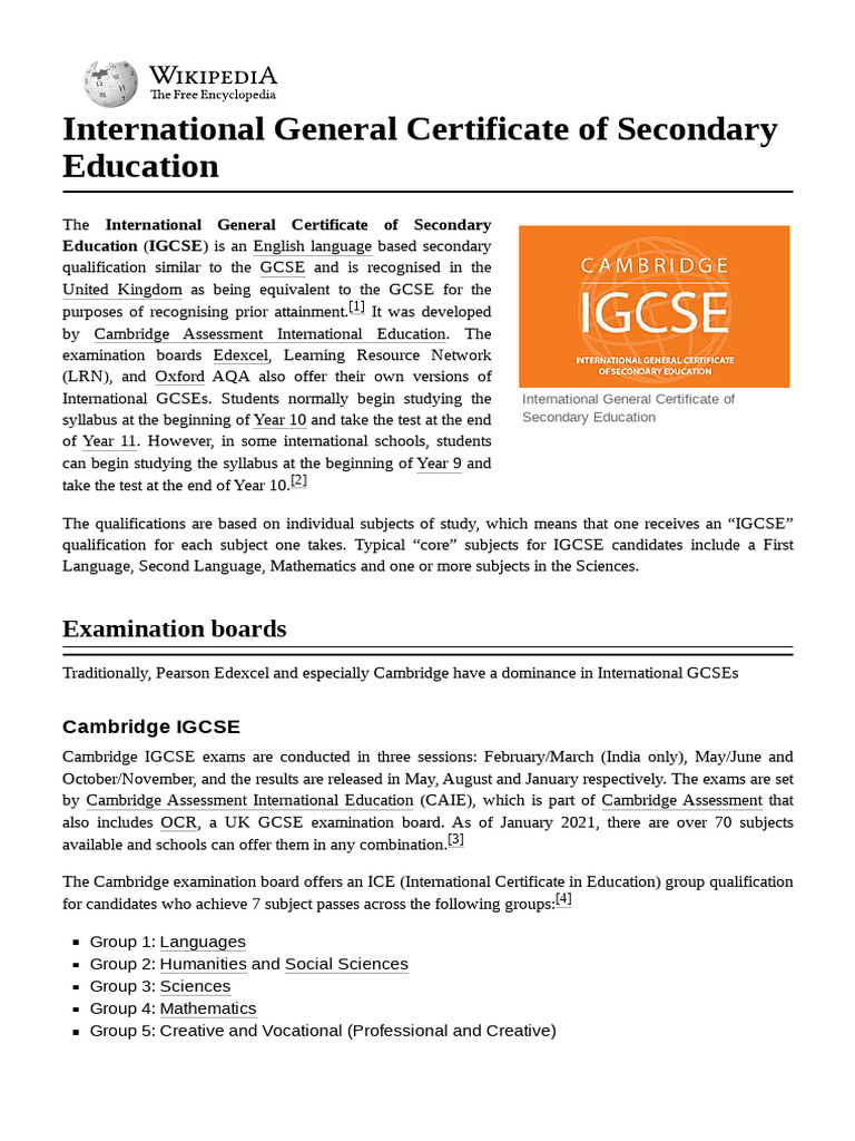International General Certificate of Secondary Education | PDF