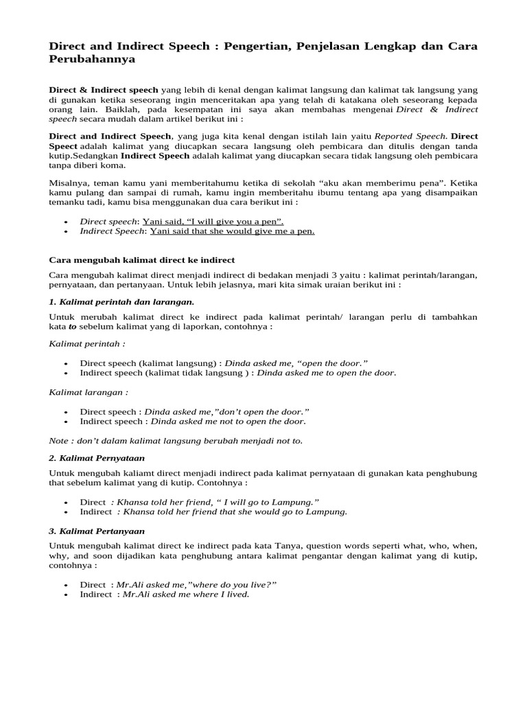 Direct and Indirect Speech | PDF