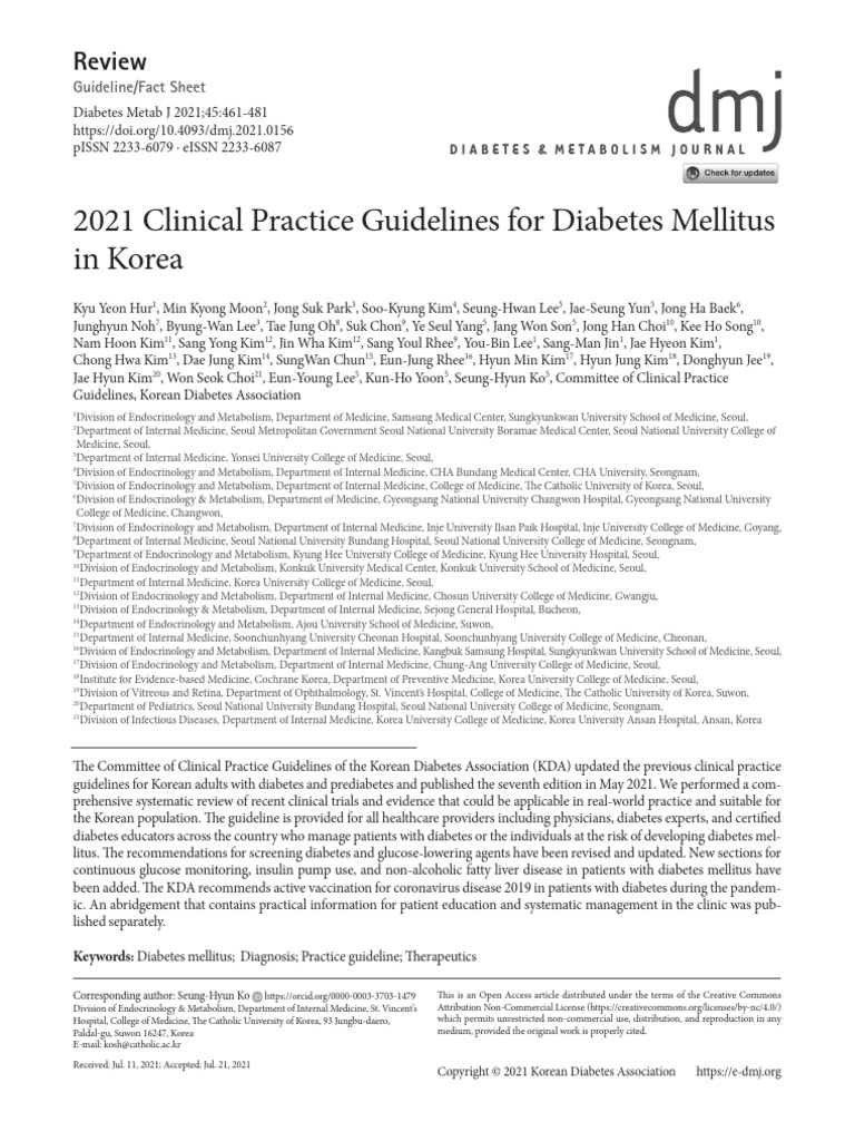 Dmj-2021-01562021 Clinical Practice Guidelines For Diabetes Mellitus ...