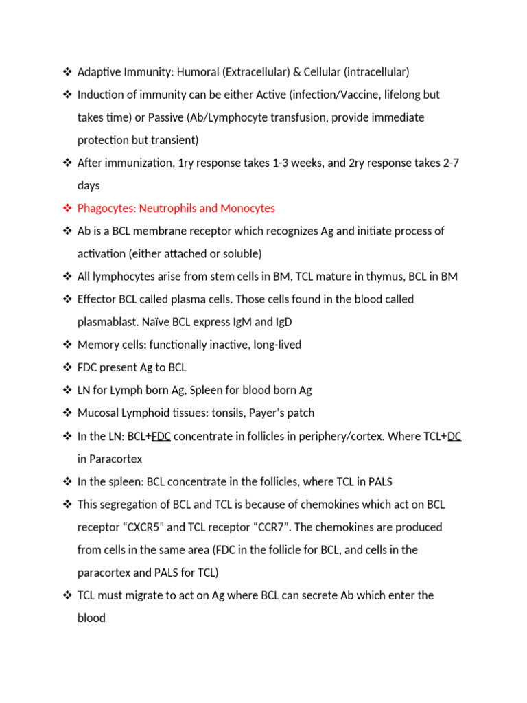 Basic Immunology Revision Points | PDF | Immune System | Wellness