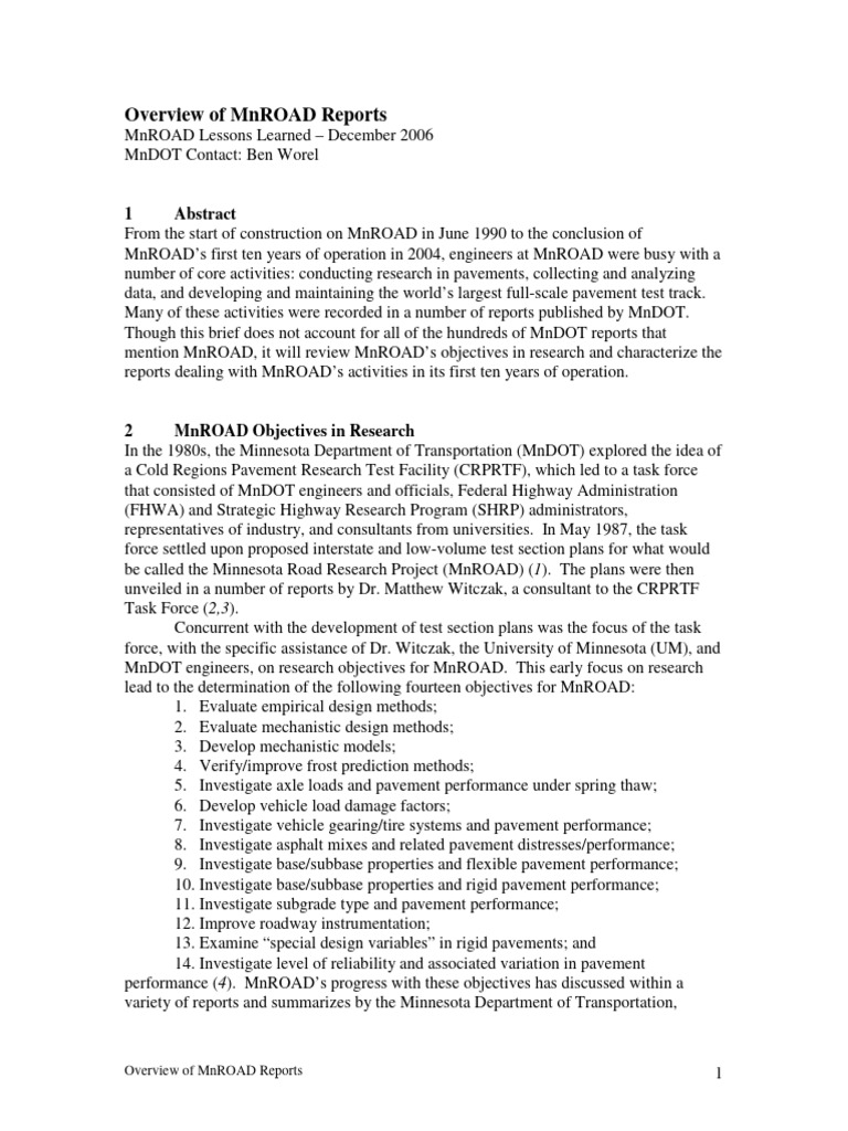 Overview of MnROAD Reports | PDF