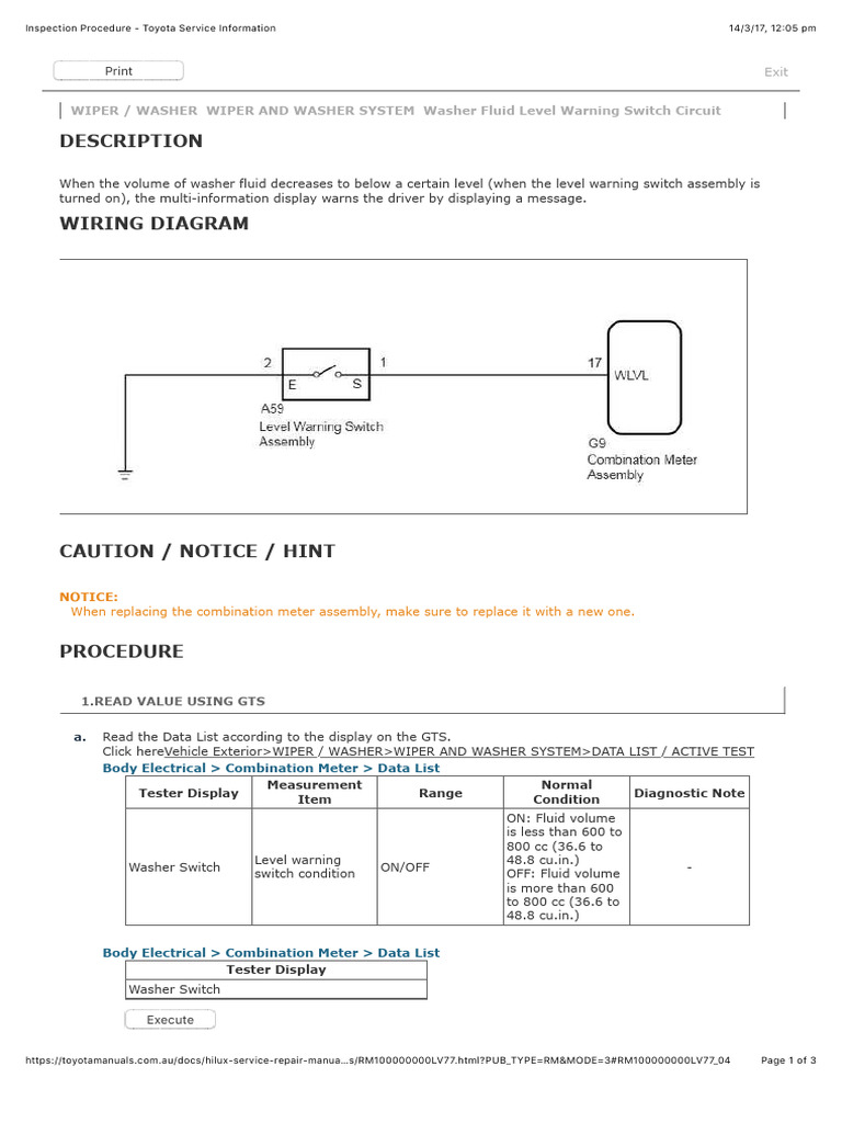 Washer Fluid Level Warning Switch Circuit | PDF