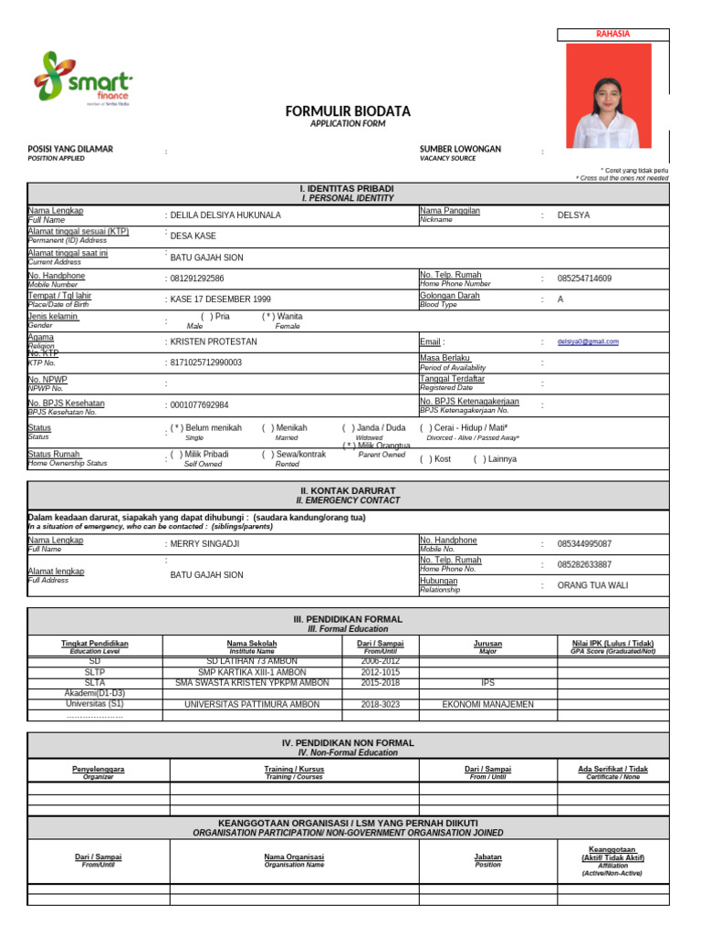 Form Biodata 2024 | PDF