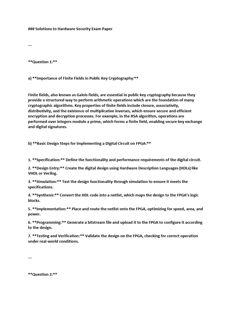 Solutions To Hardware Security Exam Paper | PDF
