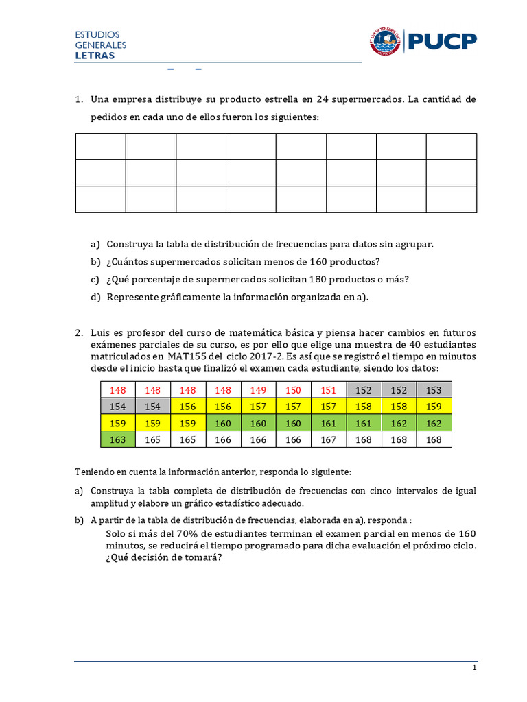 MAT 155 EI4 Preguntas de Examenes Pasados - Enunciados | PDF
