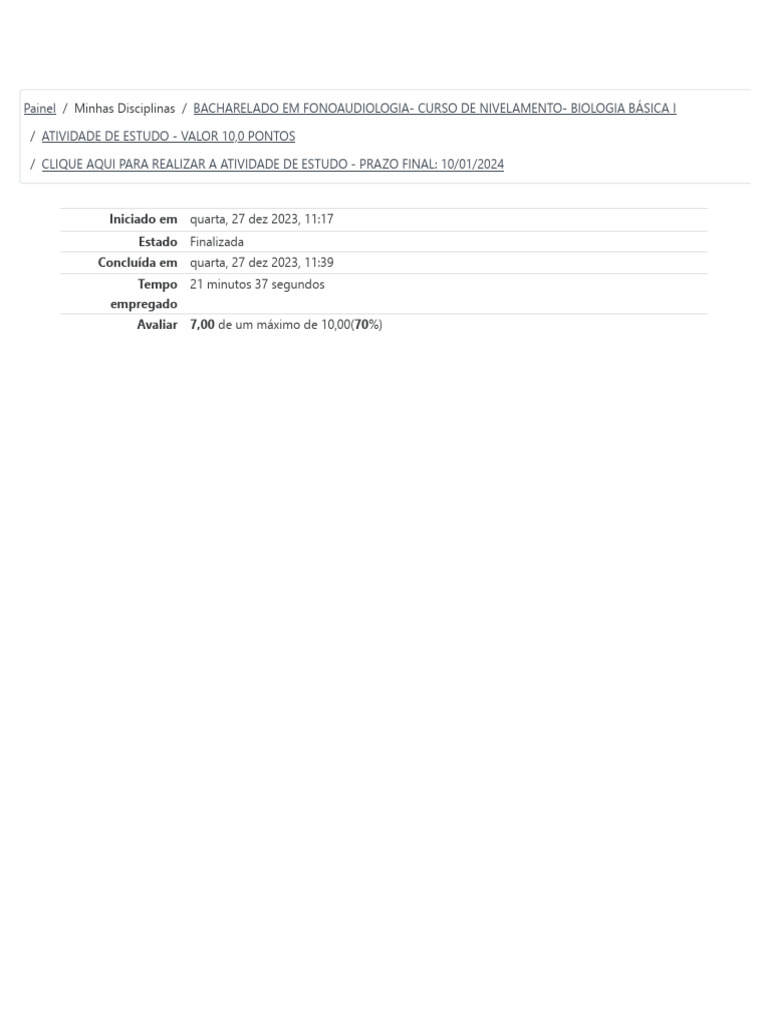 Biologia Básica I CLIQUE AQUI PARA REALIZAR A ATIVIDADE DE ESTUDO - PRAZO FINAL - 10 - 01 - 2024 ...