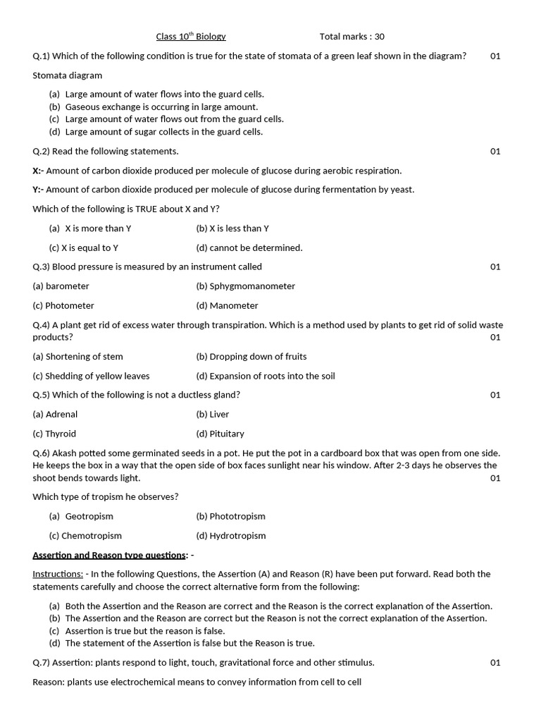 Class 10 Biology Exam Questions | PDF | Pancreas | Wellness