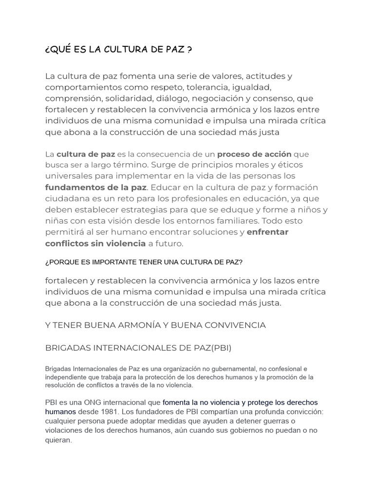 ¿Qué Es La Cultura de Paz | PDF