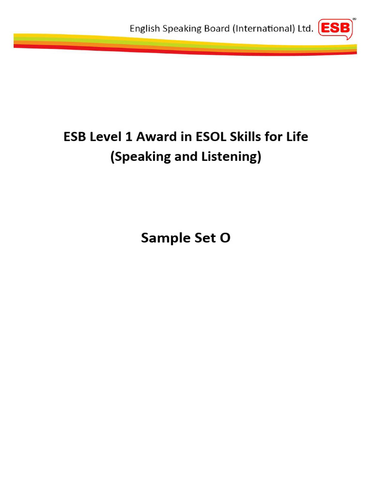ESB ESOL SFL SL Set O Level 1 SAMPLE v1 | PDF