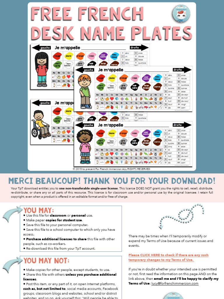 Free French Desk Name Plates: © 2015 To Present For French Immersion ...