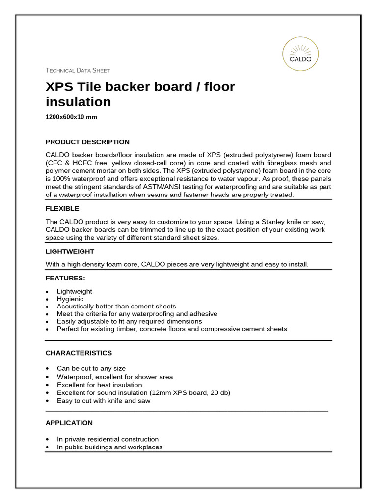 XPS Tile Backer Board 1200x600x10 | PDF