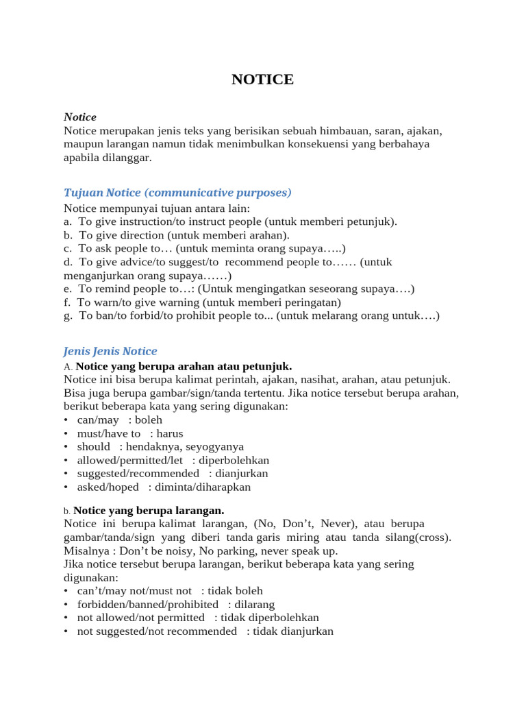 Materi Dan Latihan Soal Notice | PDF