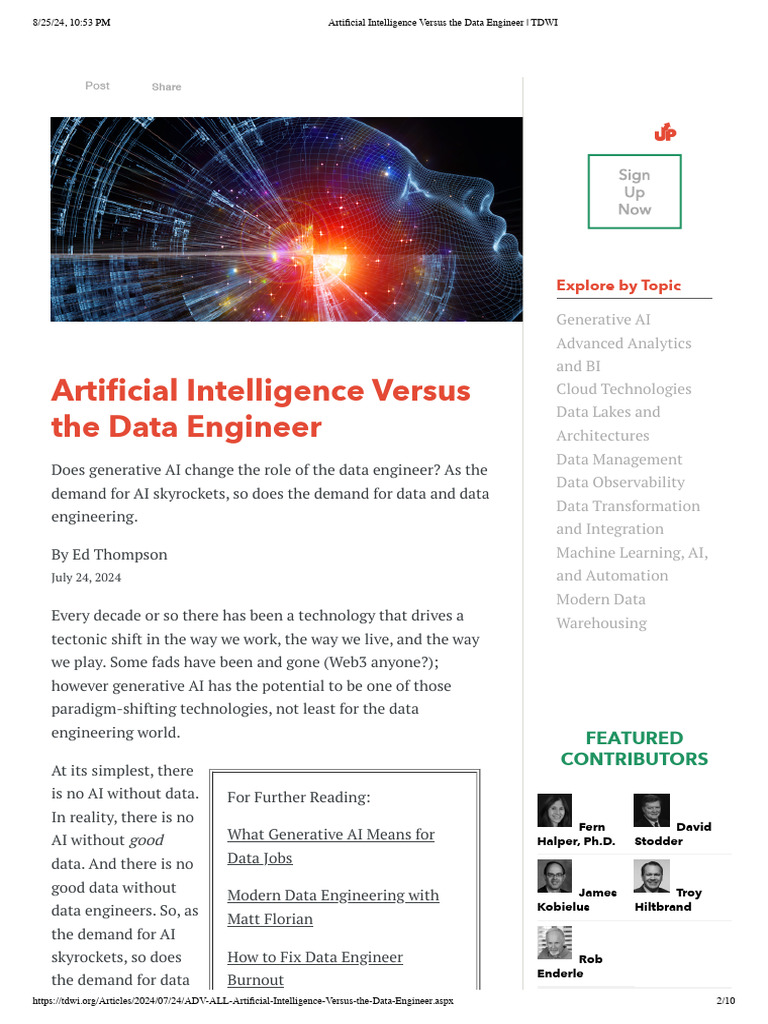 Artificial Intelligence Versus The Data Engineer - TDWI | PDF