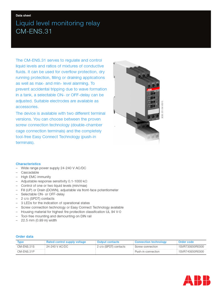 ABB - RELE DE NIVEL 0900766b815a60ca | PDF