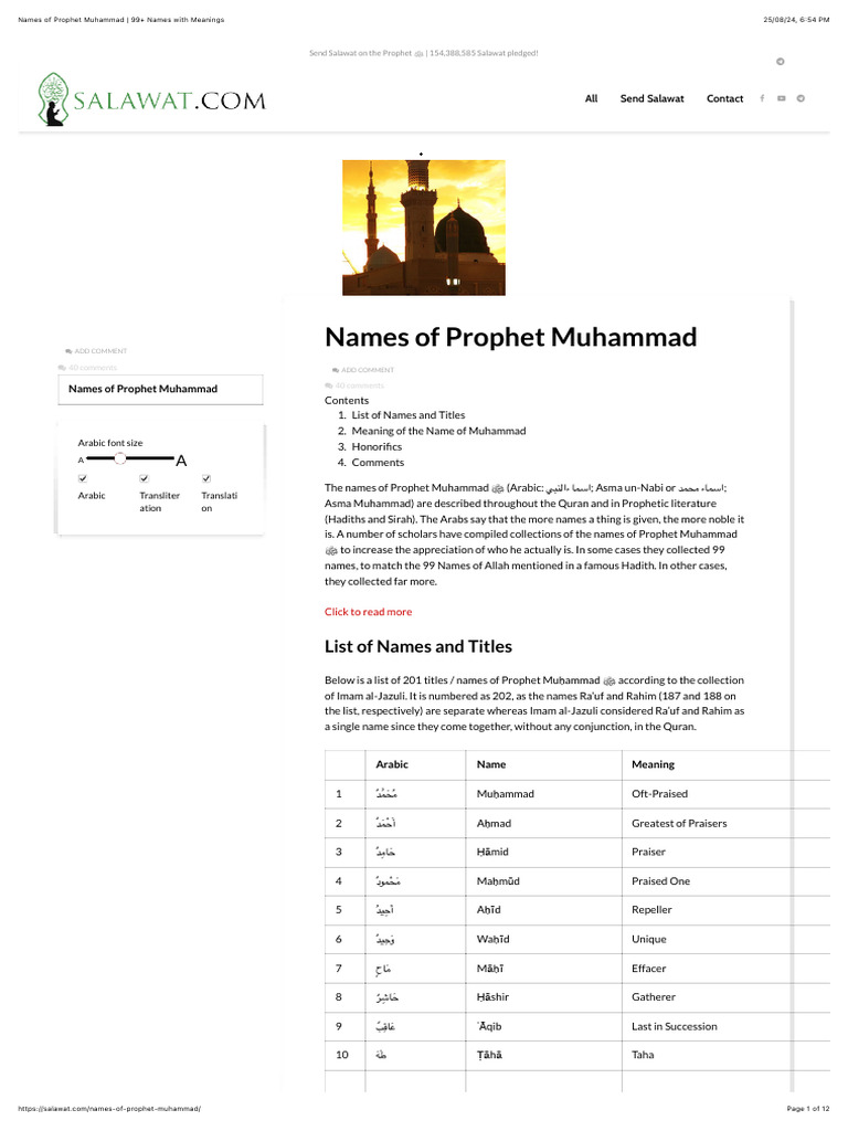 Names of Prophet Muhammad - 99+ Names With Meanings | PDF