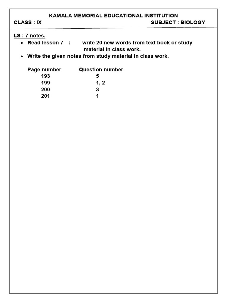 9 Class Biology Ls-7 | PDF