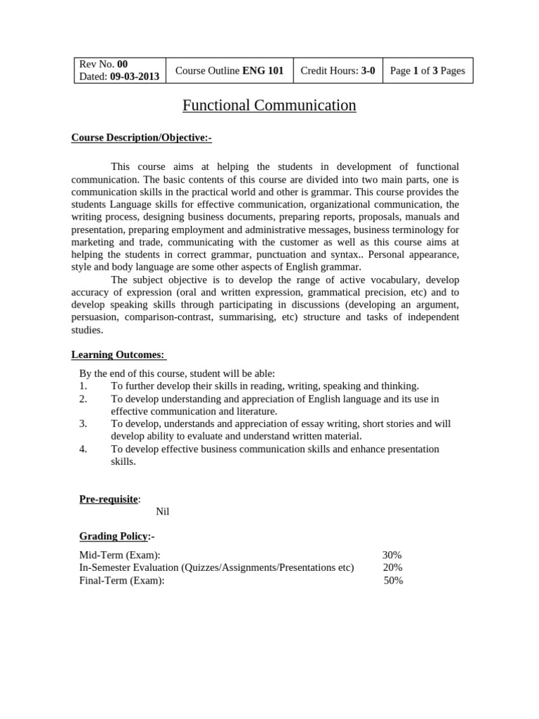 Functional Communication ENG 101 | PDF | Communication | Grammar