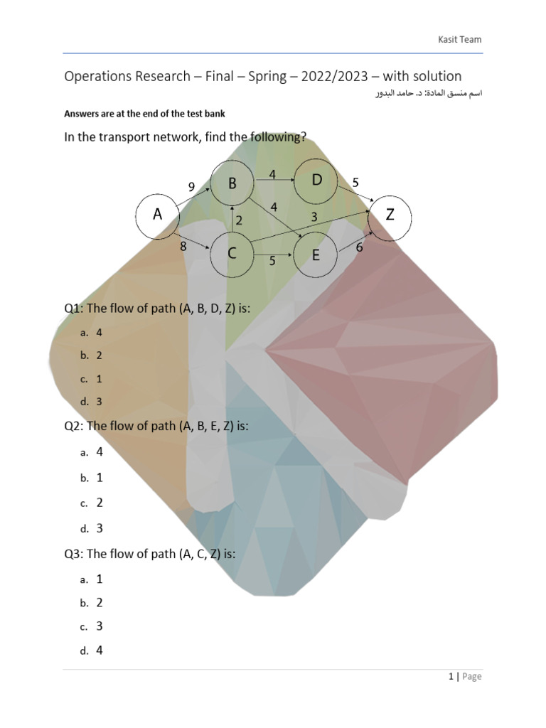 Testbank Operations Research Final 2023 Spring With Solution | PDF