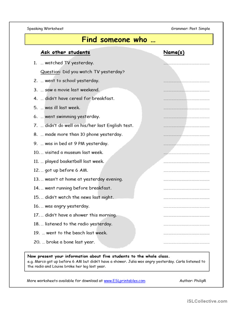 Find Someone Who - Past Simple Questions | PDF