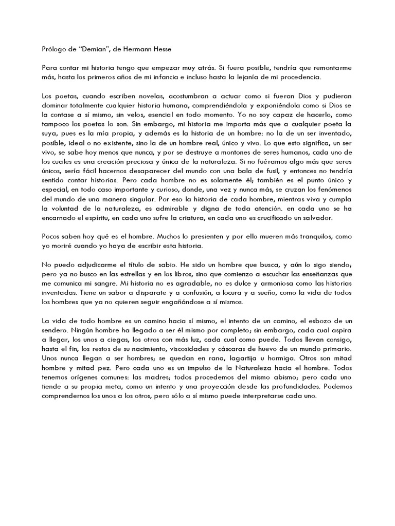 Prólogo de "Demian" de Hermann Hesse | PDF | Poesía