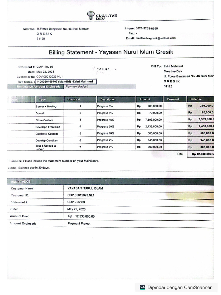 Scan Billing Statement Project Aplikasi YANURIS | PDF