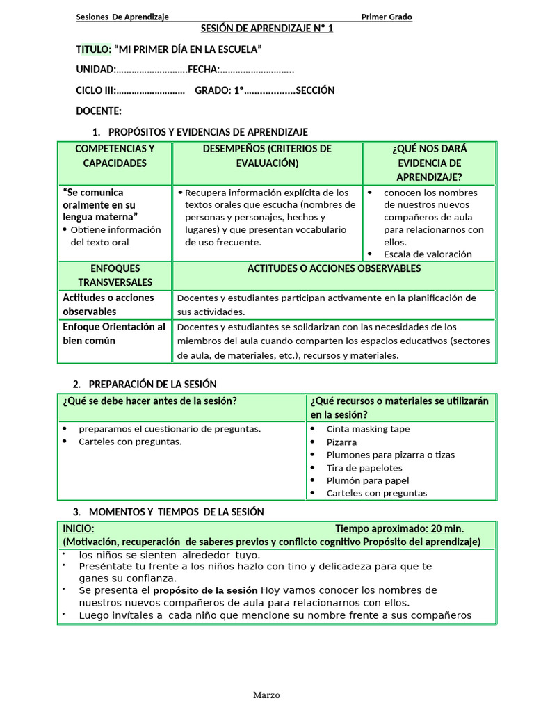 Sesion Primer Grado | PDF