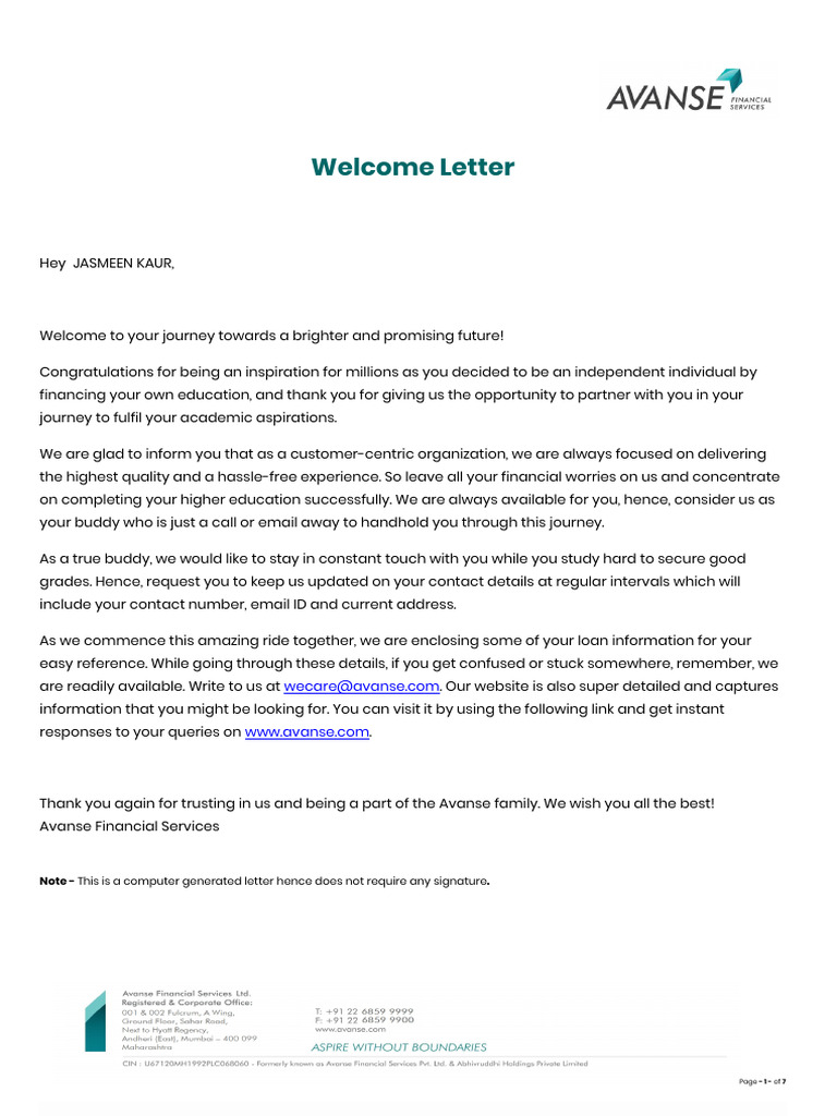 Welcome Letter (1) | PDF