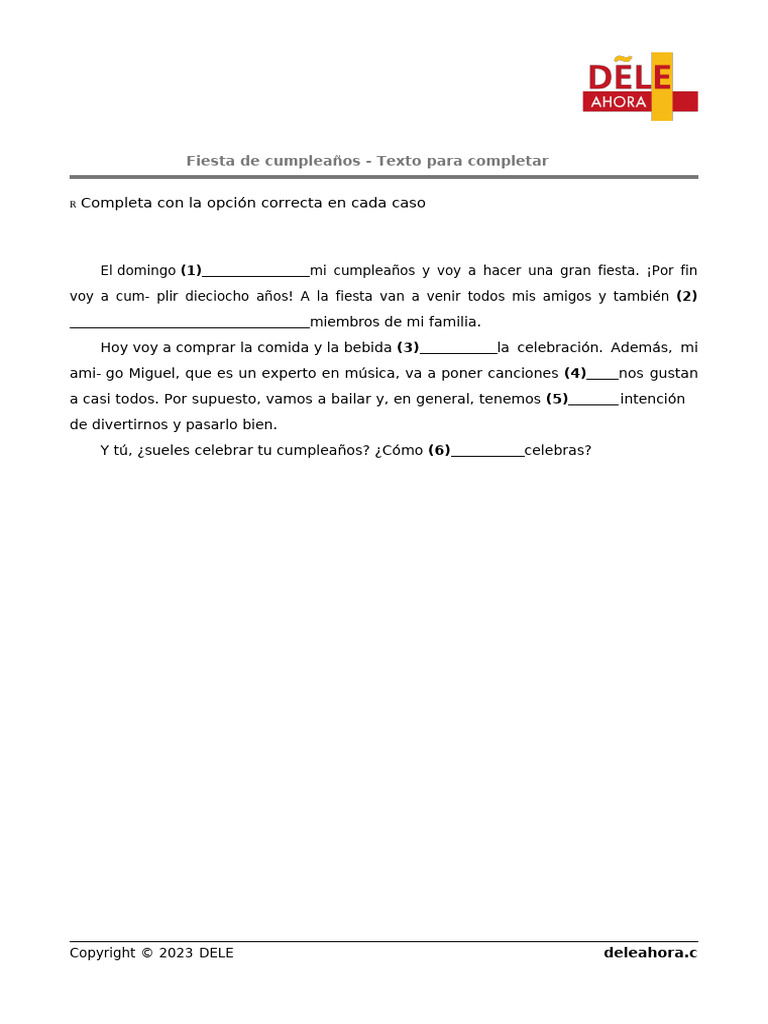 Fiesta de Cumpleanos Texto para Completar | PDF