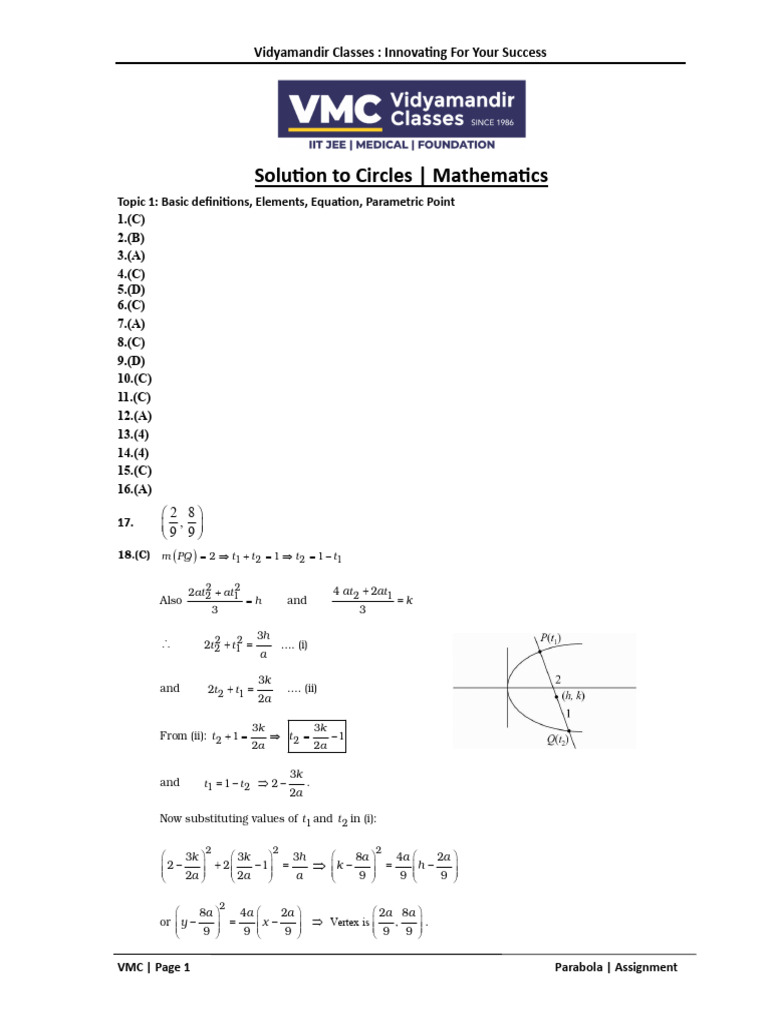 Parabola Assignment Solutions | PDF | Perpendicular | Geometry