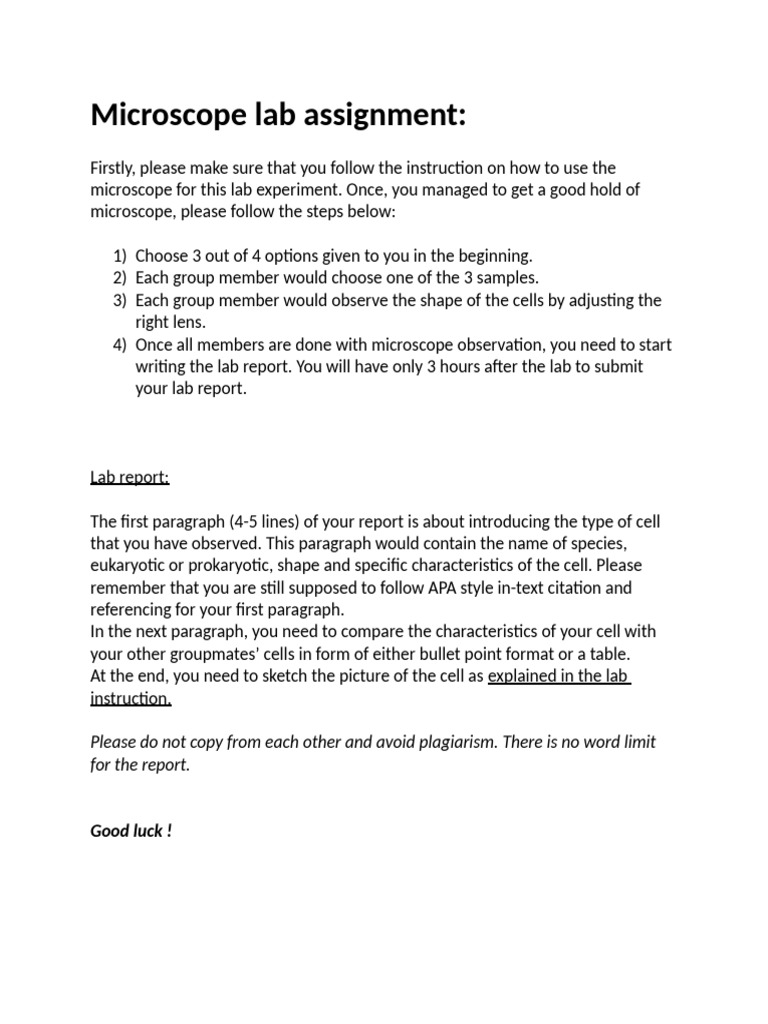 Microscope Lab Assignment | PDF