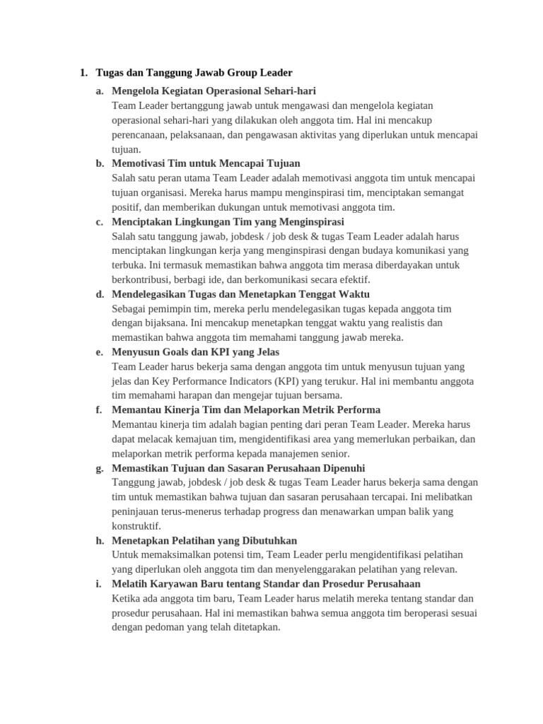 Tugas Dan Tanggung Jawab Group Leader | PDF