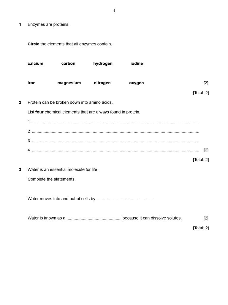 Biomolecules Worksheet 1 | PDF