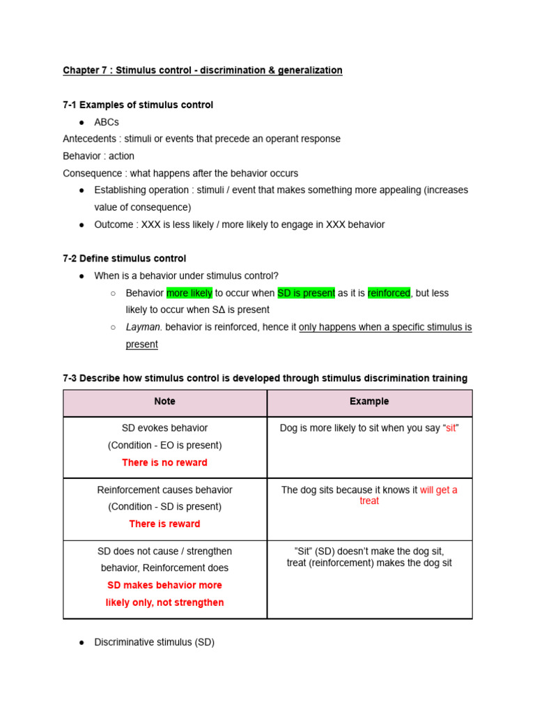 Chapter 7 - Stimulus Control | PDF
