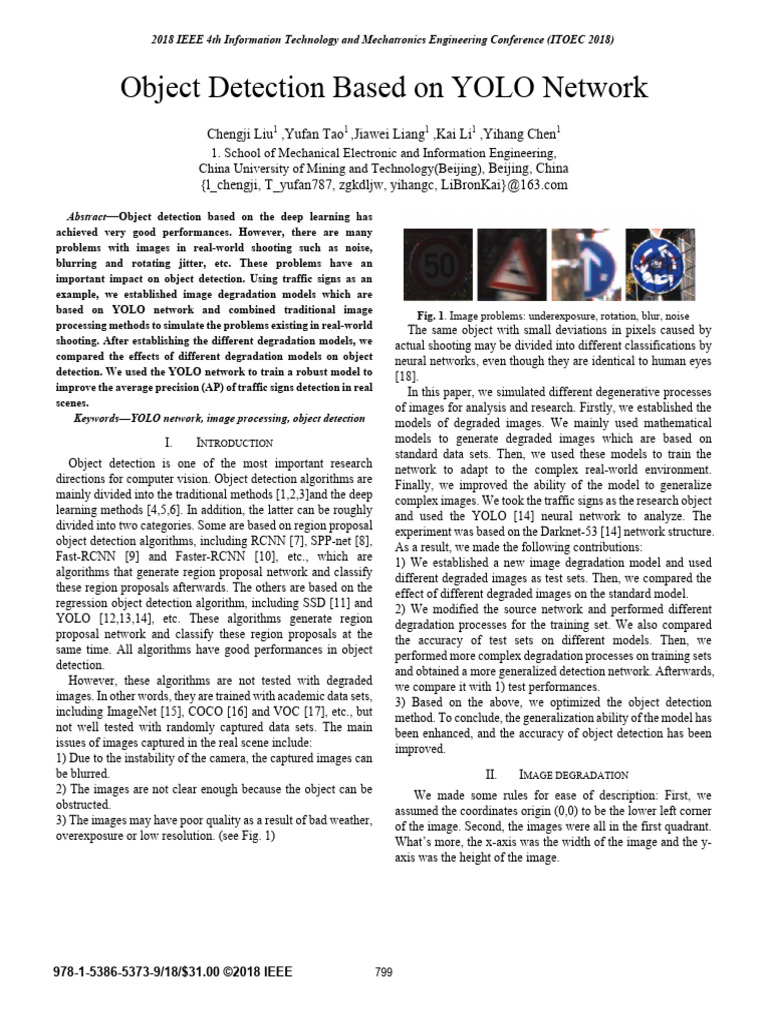 2018 Object Detection Based On Yolo Network Pdf