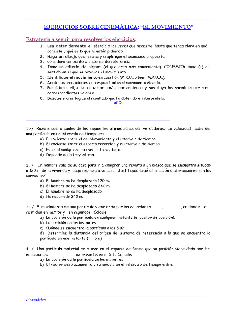 Ejercicios Cinematica | PDF
