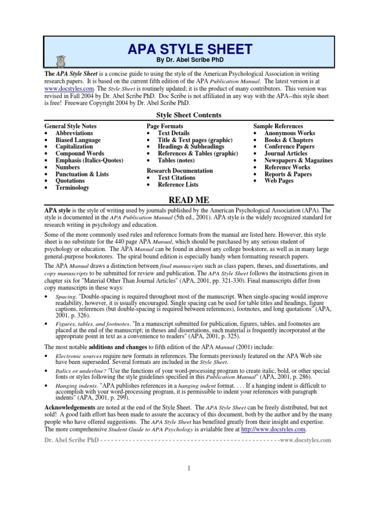 APA Style Sheet | PDF
