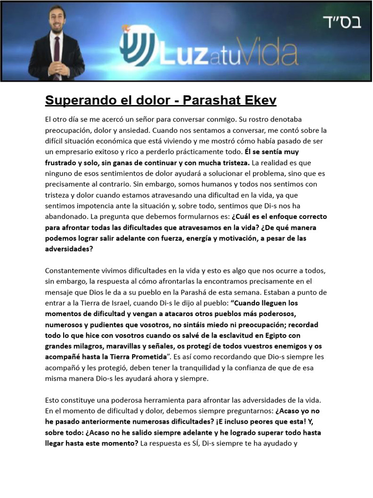 Parashat Ekev - Superando El DOLOR | PDF | Sufrimiento | Mente