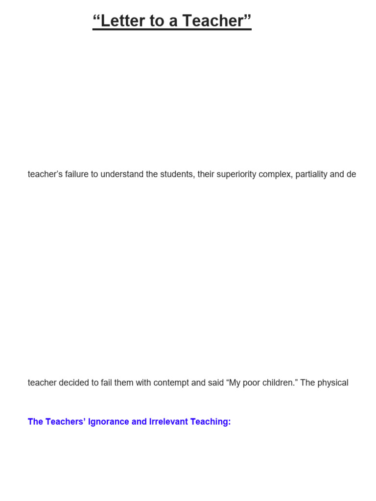 Letter To A Teacher | PDF