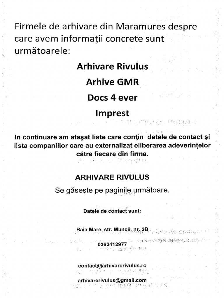 Firme de Arhivare Din Maramures | PDF