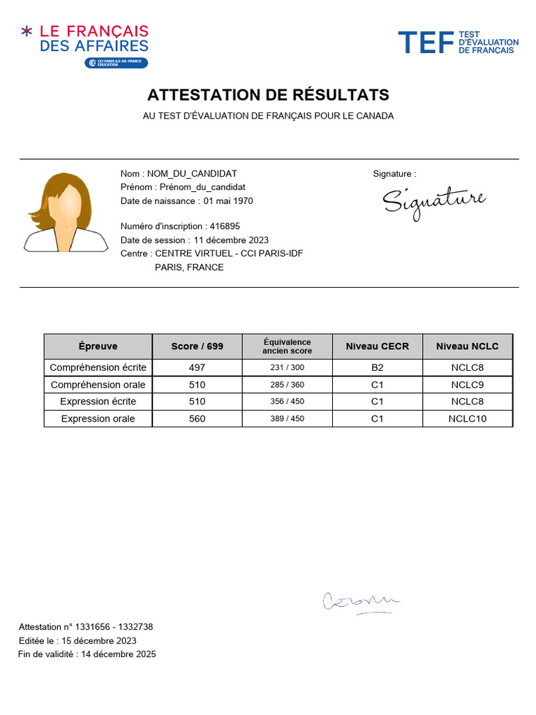 TEF Canada Results Attestation | PDF | Career & Growth