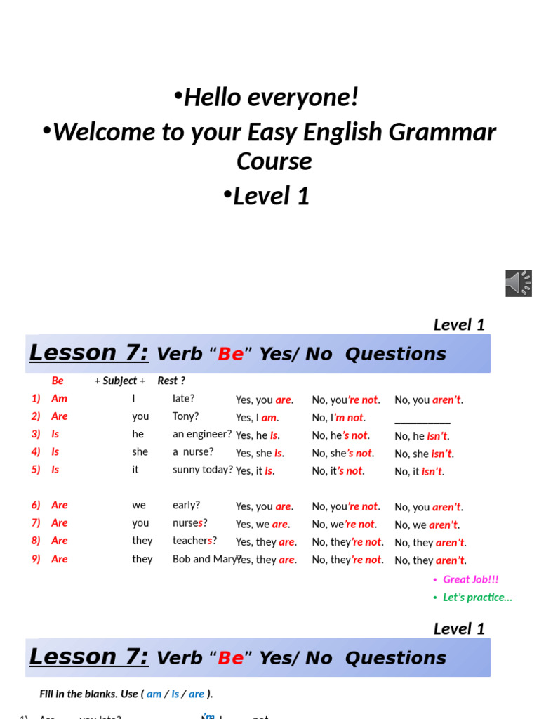 07 Verb Be YesNo Questions Video 1st Lesson Trial | PDF | Linguistics ...